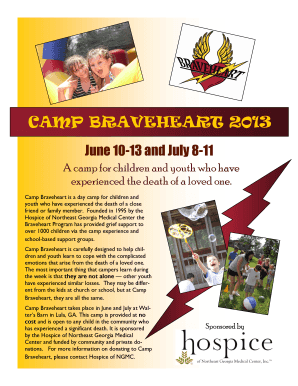 Fillable Online CAMP BRAVEHEART 2013 - NGHS Fax Email Print - pdfFiller