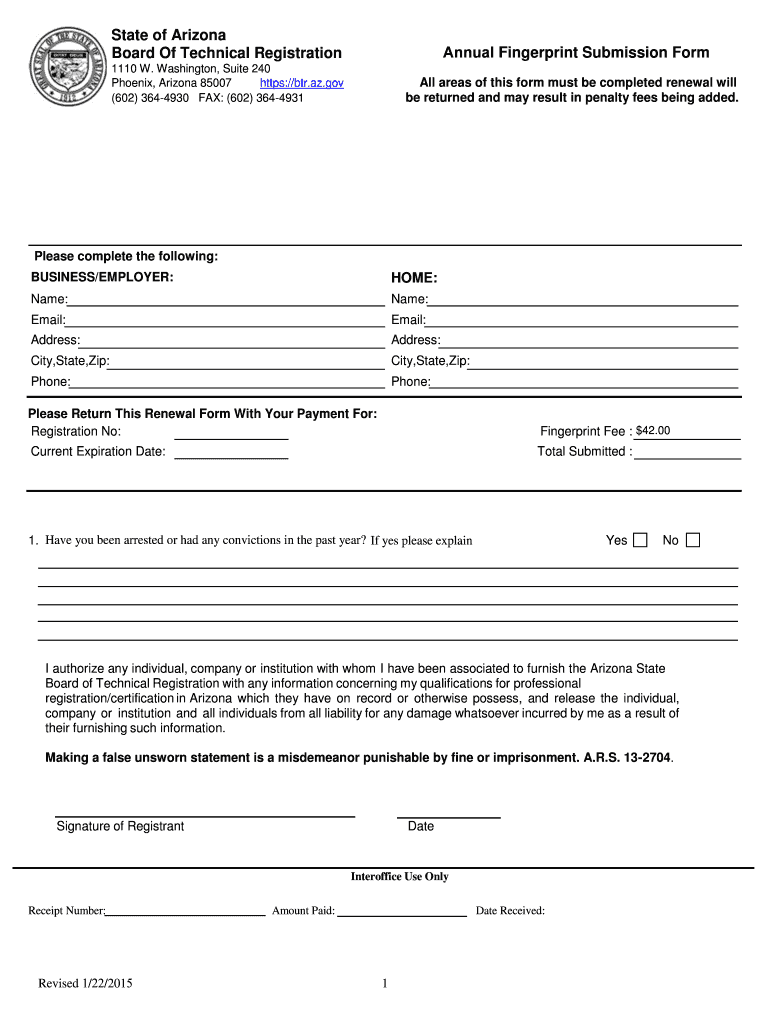 Fillable Online Annual Fingerprint Submission Form Fax Email Print ...