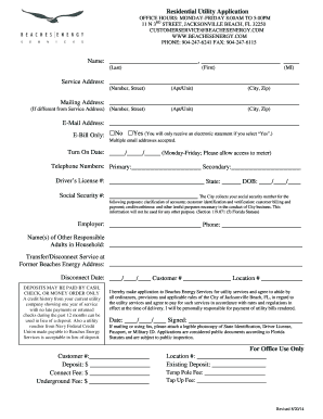 Fillable Online Residential Utility Application - Beaches Energy Fax Email Print - pdfFiller