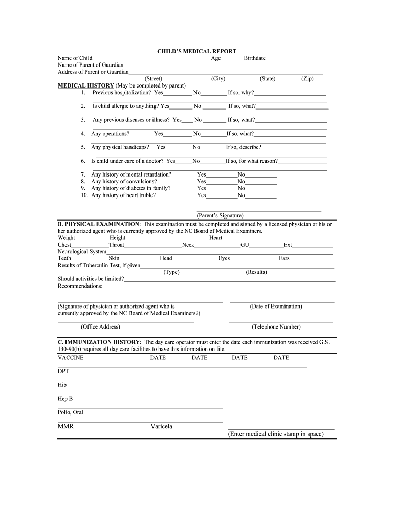 Fillable Online firstcharlottecdc CHILDS MEDICAL REPORT ...