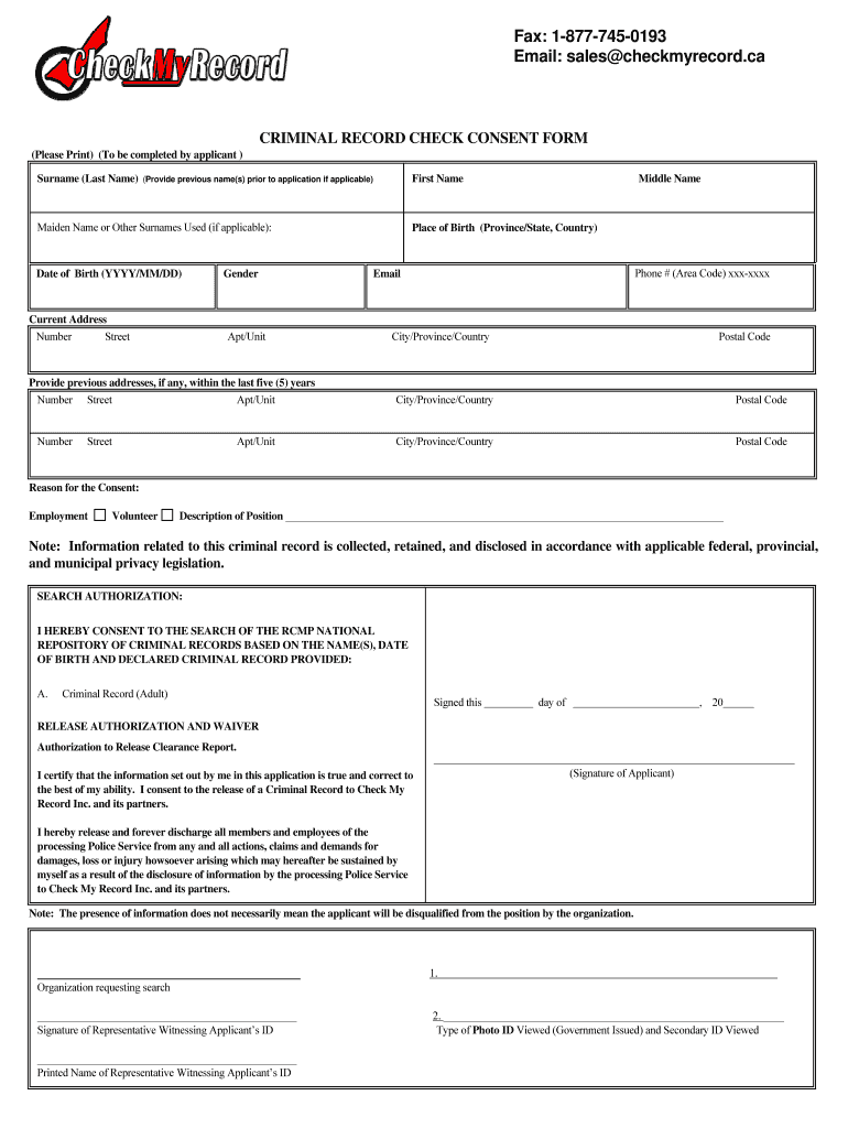 Fillable Online checkmyrecord Check My Record Inc - Consent FormDraft Fax Email Print - pdfFiller