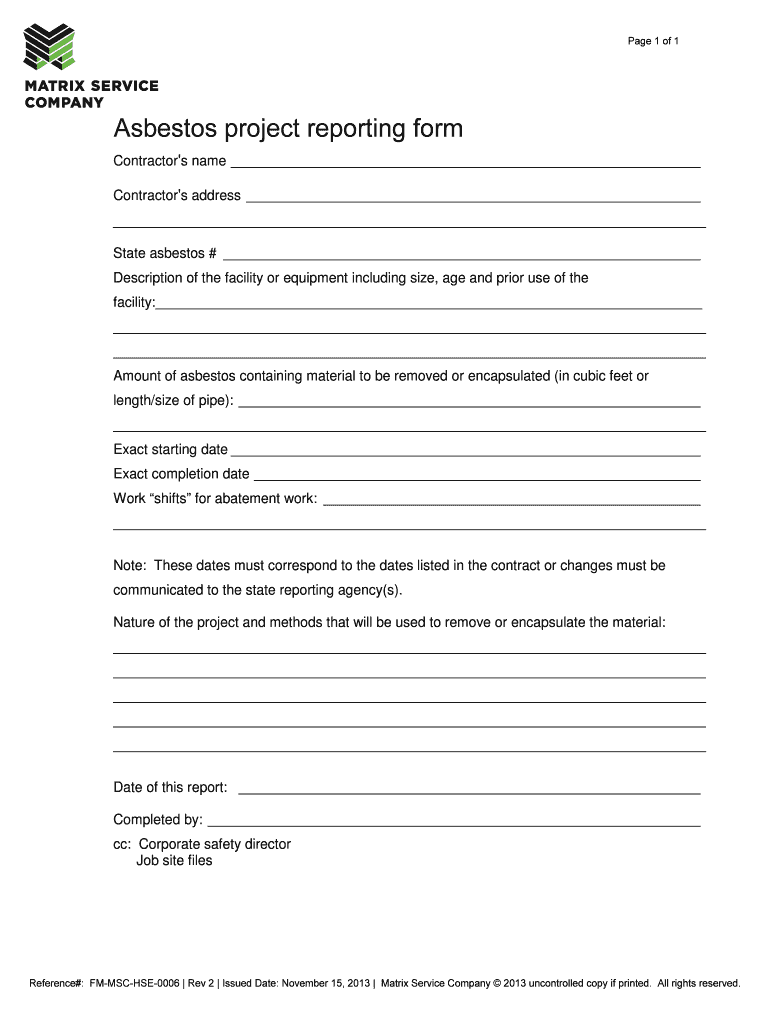 Fillable Online Asbestos project reporting form Fax Email Print - pdfFiller