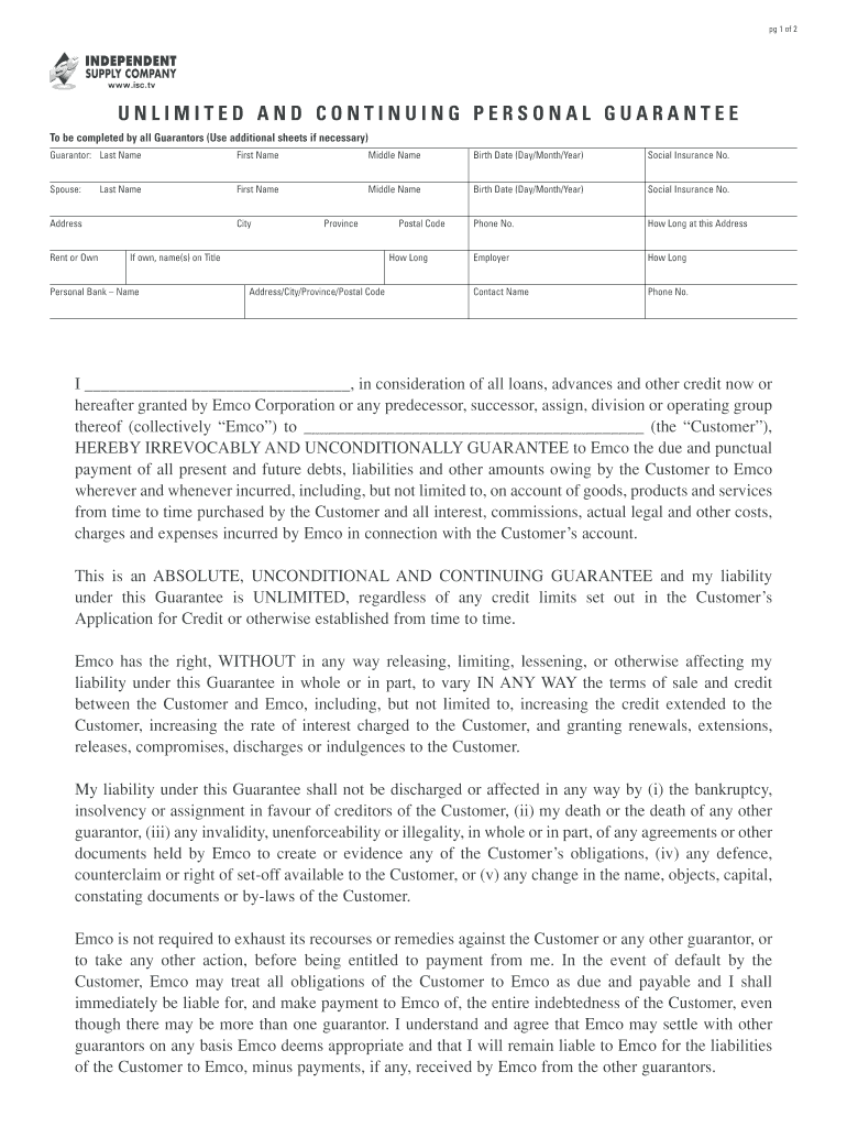 Fillable Online UNLIMITED AND CONTINUING PERSONAL GUARANTEE Fax Email Print - pdfFiller