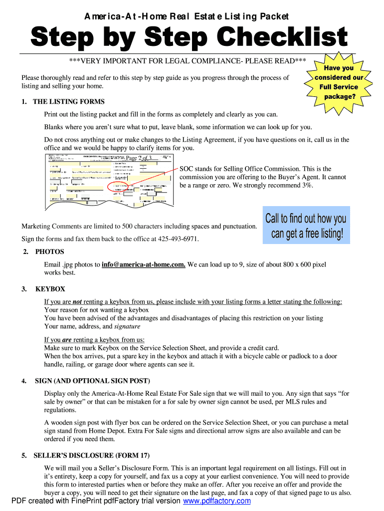 Fillable Online America-At-Home Real Estate Listing Packet Fax Email ...