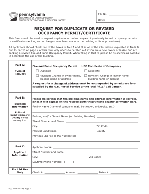 Fillable Online REQUEST FOR DUPLICATE OR REVISED OCCUPANCY ...