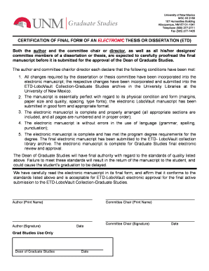 Fillable Online CERTIFICATION OF FINAL FORM OF AN ELECTRONIC THESIS OR ...