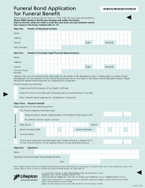 Fillable Online Funeral Bond Application for Funeral Benefit Fax Email ...
