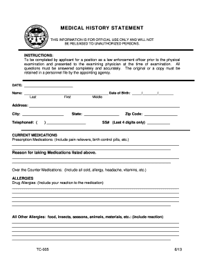 Fillable Online MEDICAL HISTORY STATEMENT - nletcnebraskagov Fax Email ...