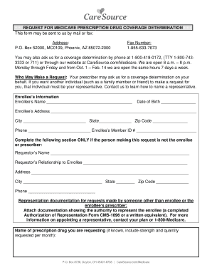 Fillable Online Care Source Request for Medicare Prescription Drug Coverage Determination ...
