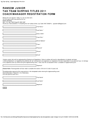 Fillable Online Tag Team Surfing Coach Registration Print Form Fax ...