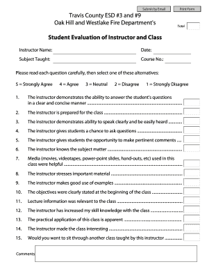 Fillable Online oakhillfire Student Evaluation of Instructor and Class ...