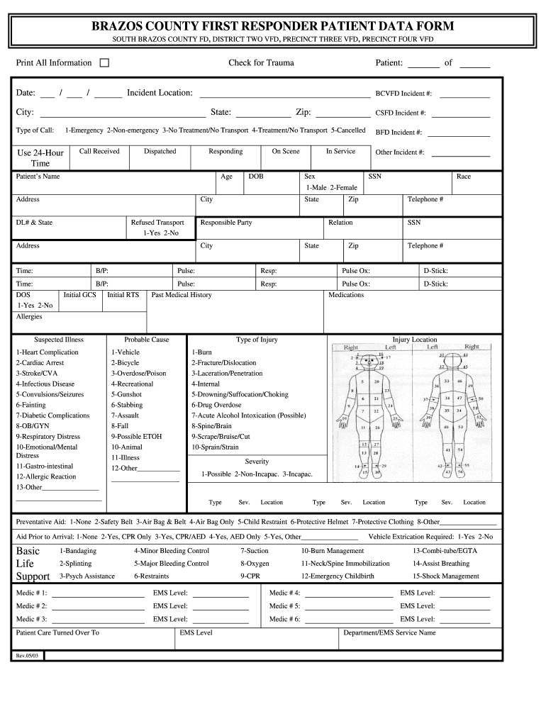 Fillable Online BRAZOS COUNTY FIRST RESPONDER PATIENT DATA FORM ...