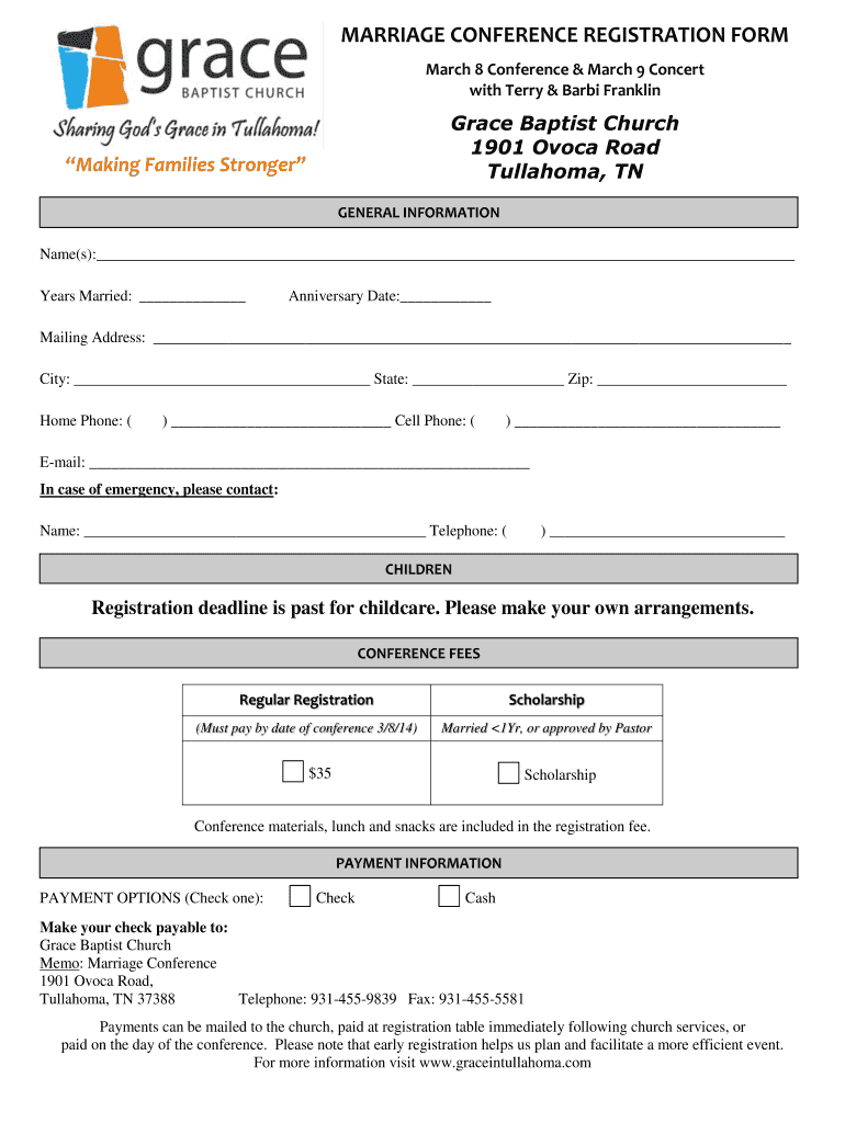 Fillable Online MARRIAGE CONFERENCE REGISTRATION FORM Fax Email Print ...