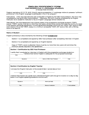 Fillable Online www2cas gsu J-1 Student English Proficiency Report Form ...