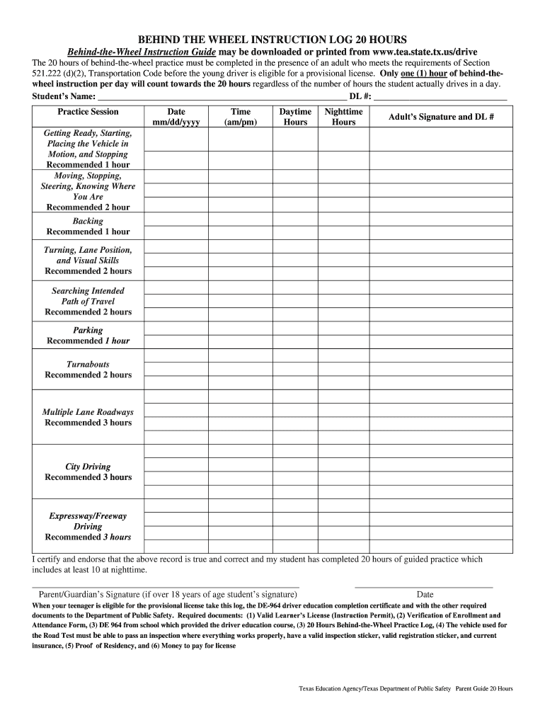 Fillable Online islanddrivingschool The 20 hours of behindthewheel ...