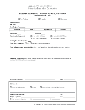 Fillable Online uec csusb Student Classifications PositionPay Rate ...
