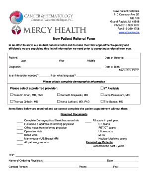 Fillable Online New Patient Referral Form - chcwmcom Fax Email Print - pdfFiller