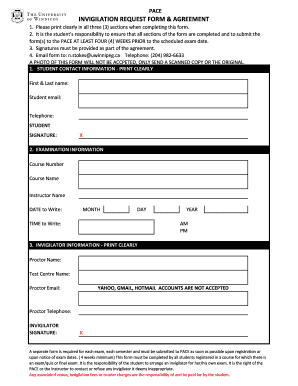 Fillable Online PACE INVIGILATION REQUEST FORM AGREEMENT Fax Email ...