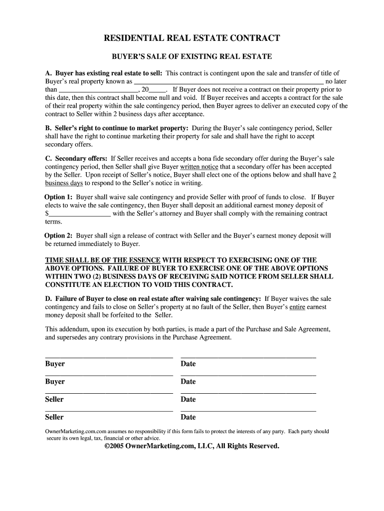 Fillable Online Existing Real Estate to Sell Sales contingencies Use ...