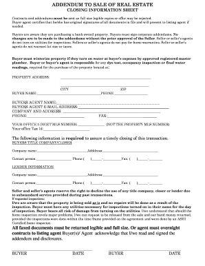 Fillable Online ADDENDUM TO SALE OF REAL ESTATE CLOSING INFORMATION ...