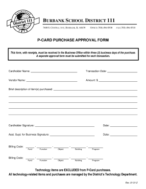 Fillable Online burbank k12 il P-Card Approval Form - Burbank School District 111 Fax Email ...