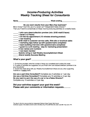 Fillable Online Income-Producing Activities Weekly Tracking Sheet for ...