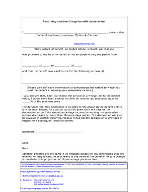 Fillable Online Recurring residual fringe benefit declaration Fax Email ...