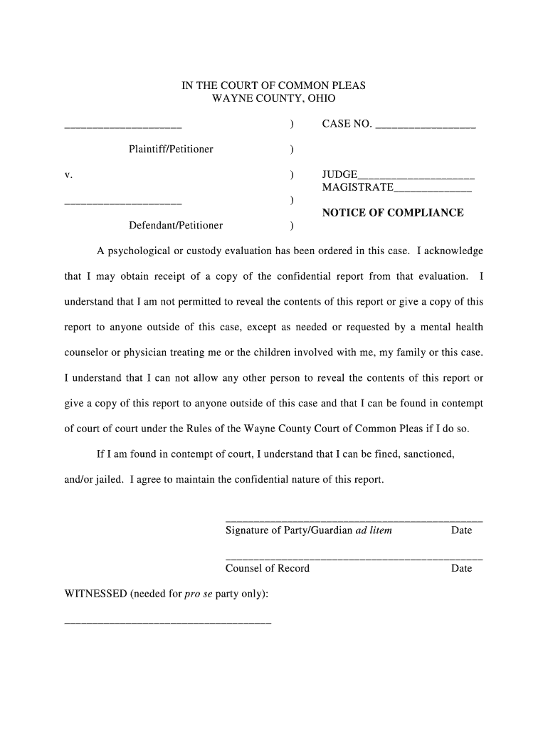 Fillable Online NOTICE OF COMPLIANCE - waynecourtofcommonpleasorg Fax ...