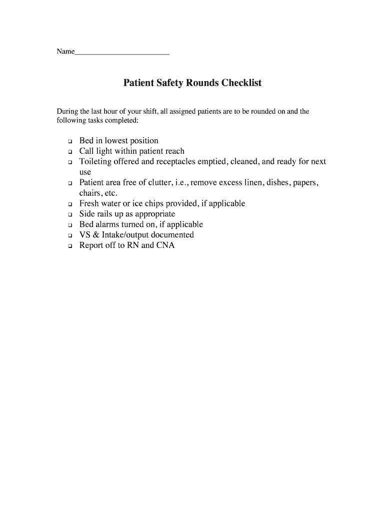 Fillable Online Patient Safety Rounds Checklist Fax Email Print - pdfFiller