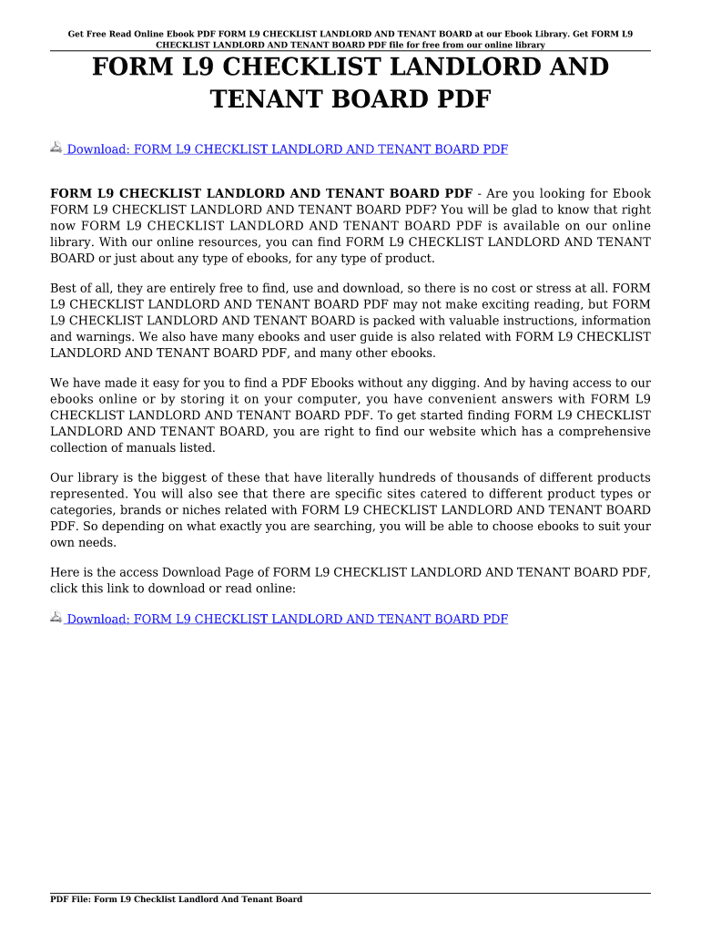 Fillable Online nnmedya FORM L9 CHECKLIST LANDLORD AND TENANT BOARD PDF ...
