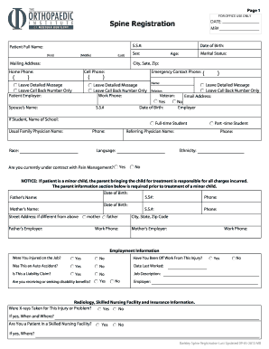Fillable Online FOR OFFICE USE ONLY Spine Registration DATE MR Fax ...