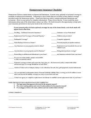 Fillable Online axiagroup Homeowners Insurance Checklist - AXiA ...