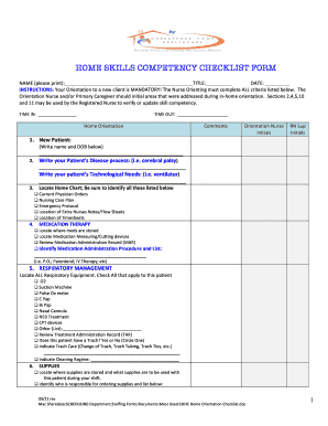 Fillable Online HOME SKILLS COMPETENCY CHECKLIST FORM - chhc-mdcom Fax ...