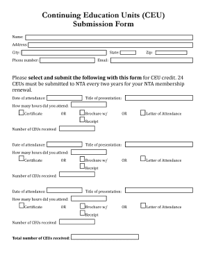 Fillable Online Continuing Education Units CEU Submission Form Fax ...
