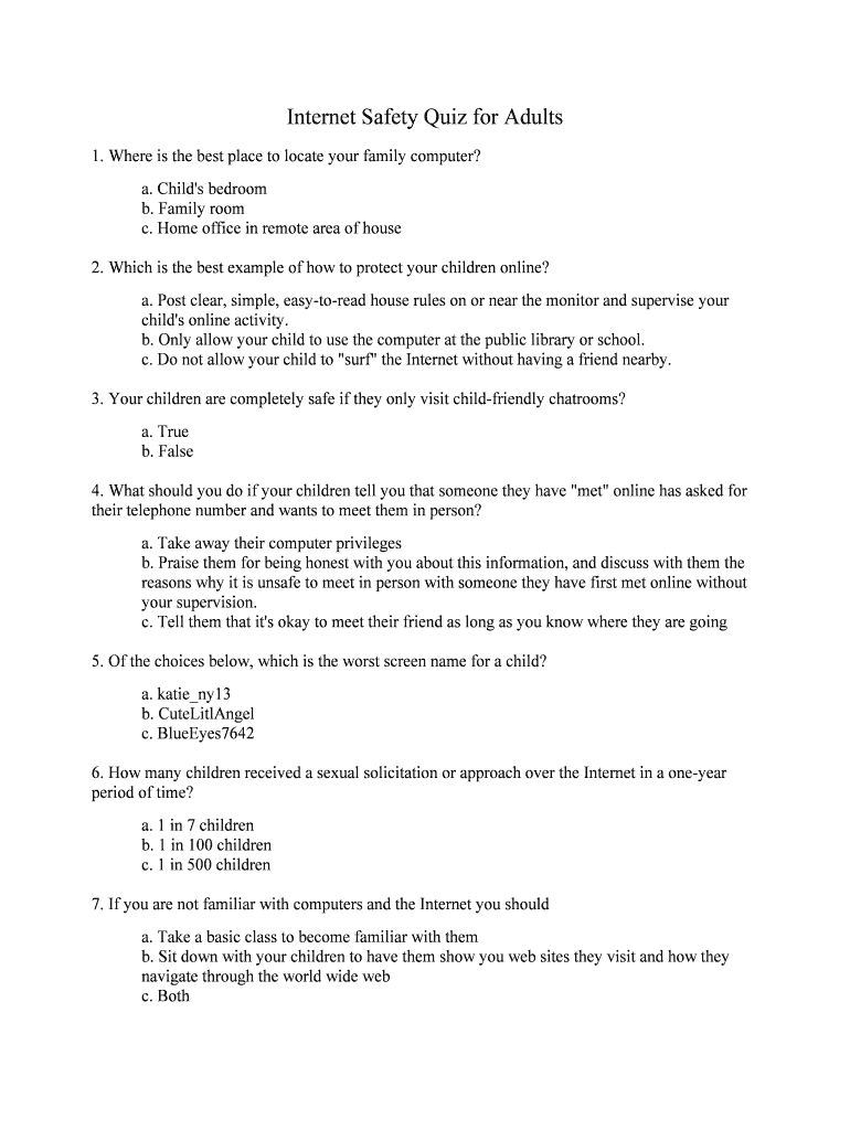 Fillable Online Internet Safety Quiz for Adults - diobelleorg Fax Email ...