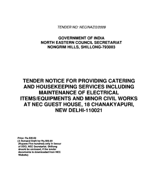 Fillable Online necouncil gov TENDER NOTICE FOR PROVIDING CATERING AND ...