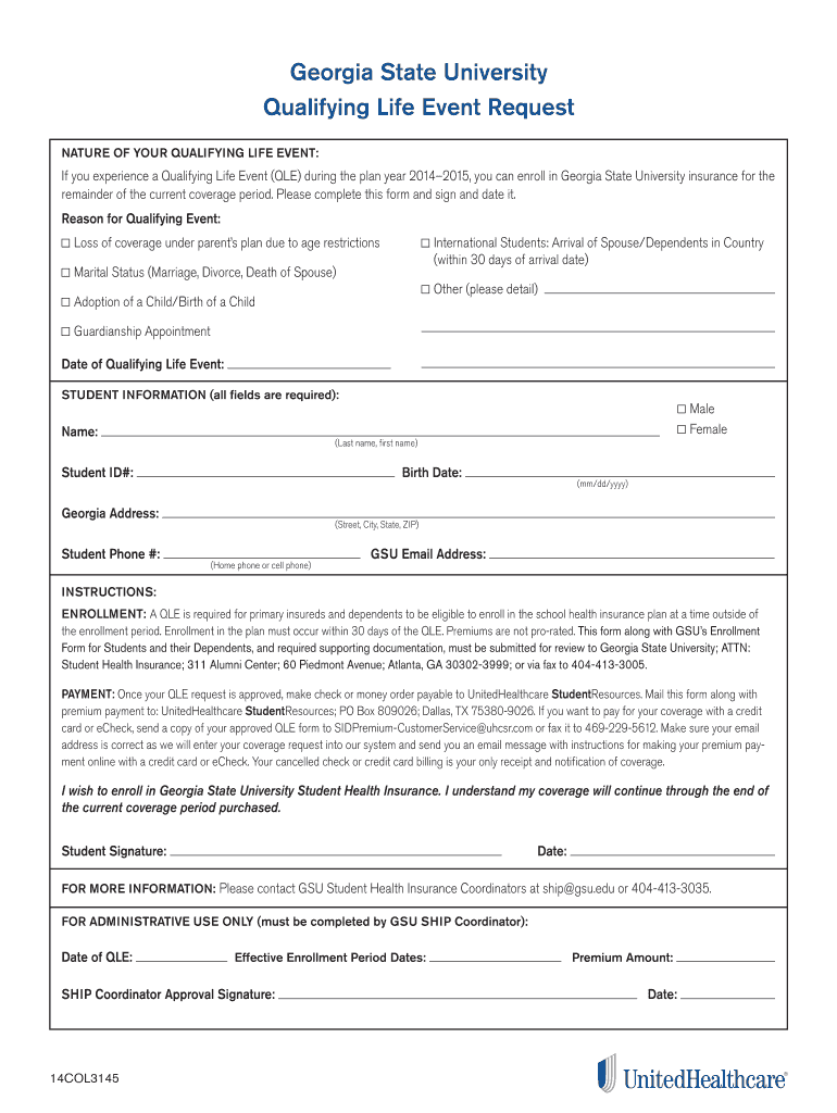 Fillable Online Qualifying Life Event Request Fax Email Print - pdfFiller