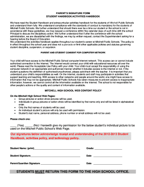Fillable Online PARENTS SIGNATURE FORM Fax Email Print - pdfFiller