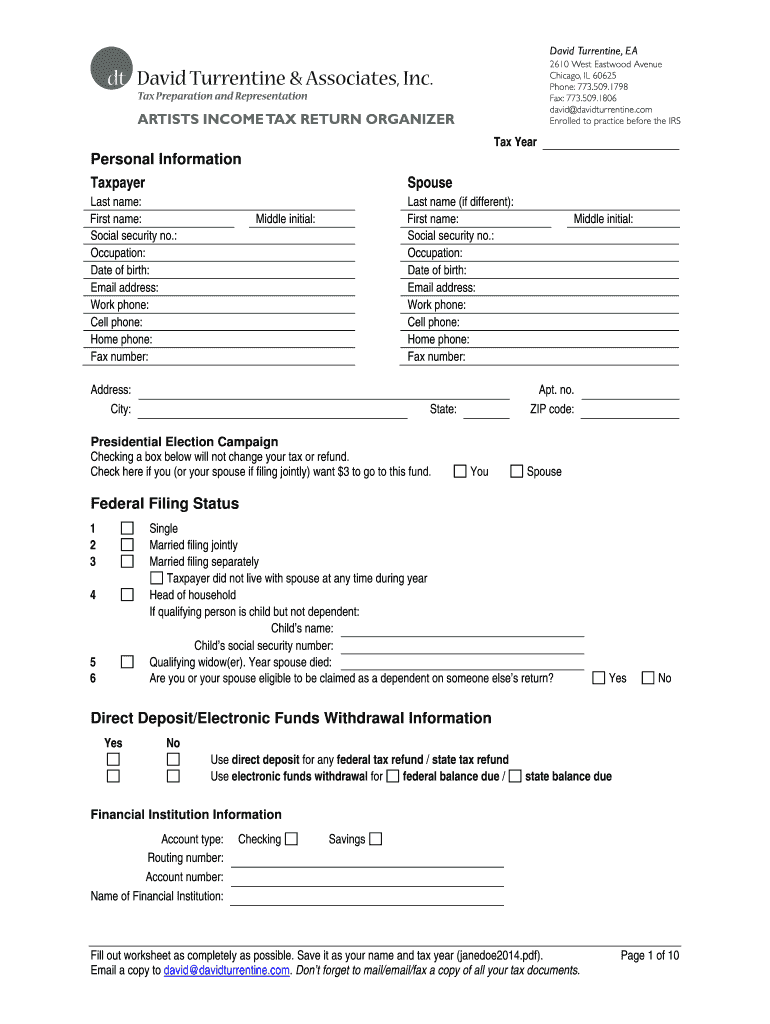 Fillable Online Personal Information Taxpayer Spouse Federal - David ...