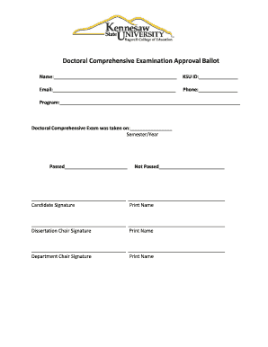 Fillable Online bagwell kennesaw Doctoral Comprehensive Examination ...