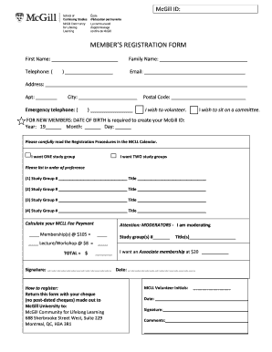 Fillable Online MEMBERSREGISTRATIONFORM - McGill University Fax Email Print - pdfFiller