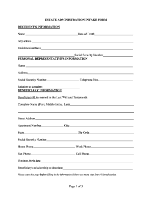 Fillable Online Estate Admin Intake Formpdf Fax Email Print - pdfFiller