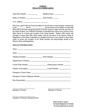 Fillable Online TENANTS UNDERTAKING Fax Email Print - pdfFiller