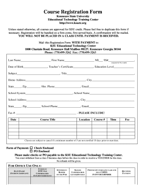 Fillable Online bagwell kennesaw Course Registration Form - Bagwell ...