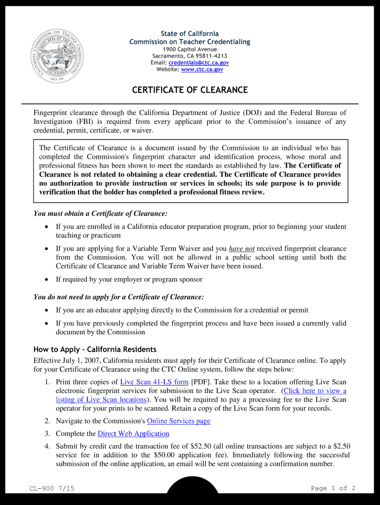 Fillable Online Fingerprint clearance through the California Department ...