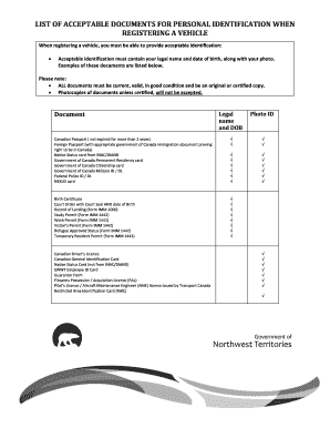 Fillable Online LIST OF ACCEPTABLE DOCUMENTS FOR PERSONAL ...