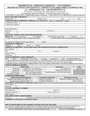 Fillable Online RESIDENTIAL APPRAISAL REQUEST FAX FORMAT Fax Email ...