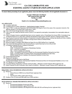 Fillable Online GA COLLABORATIVE ASO EXISTING AGENCY PARTICIPATION ...
