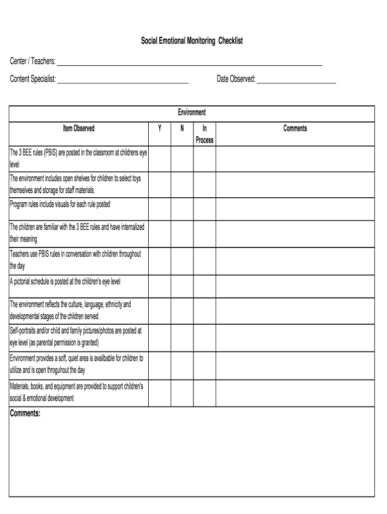 Fillable Online Social Emotional Monitoring Checklist Fax Email Print ...