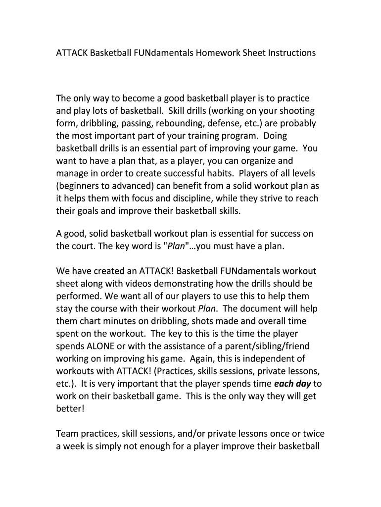 Fillable Online ATTACK Basketball FUNdamentals Homework Sheet ...